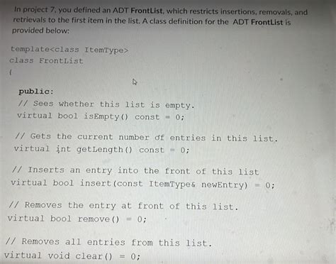 Solved In Project 7 You Defined An Adt Frontlist Which