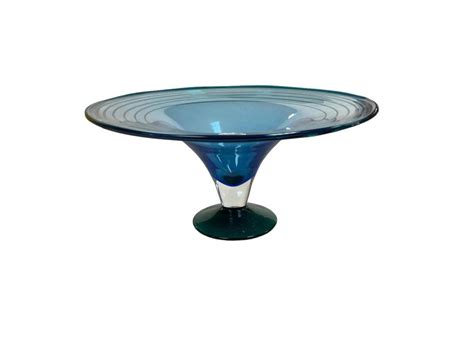 Blenko Handcrafted Footed Centerpiece Bowl Green And Blue With Spiral 4752218958
