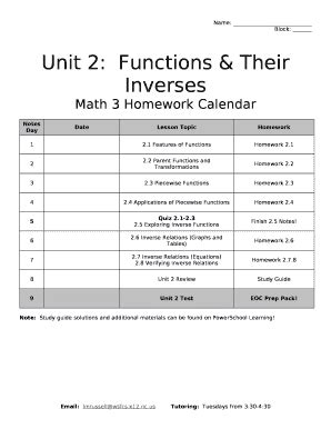 Unit 2 Functions Their Inverses Doc Template PdfFiller