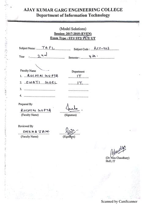 Theory Of Automata And Formal Language Rcs 403 Put Sol Even 17 18 Theory Of Automata And
