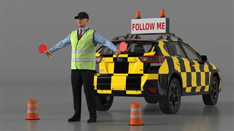 3d Subaru Follow Me Car With Ground Crew Turbosquid 2348777