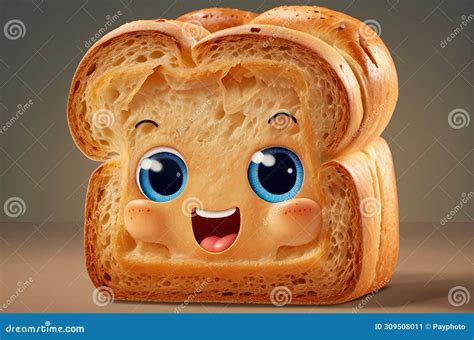Cheerful Bread Cartoon Character A Fun And Wholesome Delight Stock