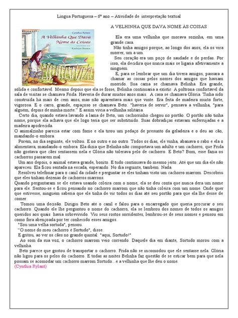 A Velhinha Que Dava Nome As Coisas Texto Pdf