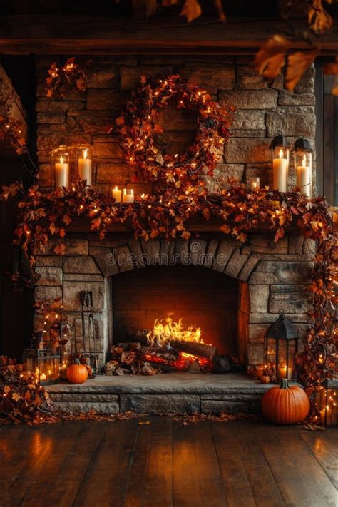 Cozy Thanksgiving Fireplace Decor Stock Illustrations 1186 Cozy Thanksgiving Fireplace Decor