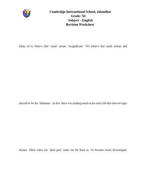 English Revision Worksheet Grade Xi Rc Note Making And Writings Pdf