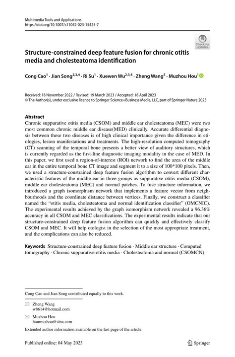 Pdf Structure‑constrained Deep Feature Fusion For Chronic Otitis