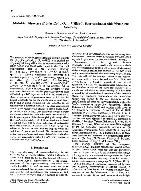 Pdf Modulated Structure Of Bi2sr2cacu2o8δ A High T C Superconductor
