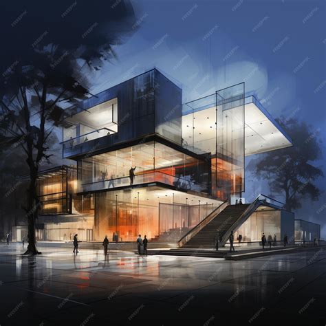 Edifício De Estilo Moderno Cheio De Aço E Vidro Rembrandt Esboço De