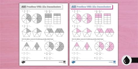 Add Fractions With Like Denominators And Models Activity