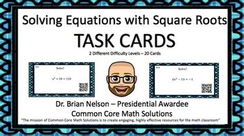 Solving Quadratic Equations With Square Roots Task Cards Levels