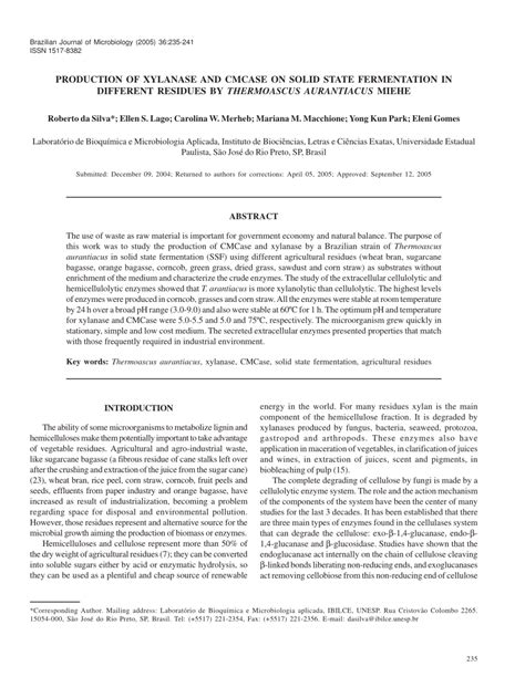 Pdf Production Of Xylanase And Cmcase On Solid State Fermentation In