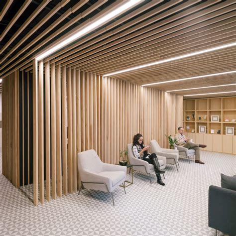 Wooden Slats Surround Reception At Paperless Posts Manhattan Offices