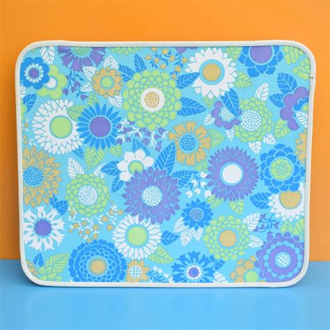 Vintage 1960s Folding Low Table Flower Power Blue Pineapple Retro