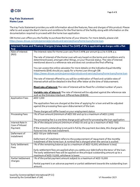 Key Facts Statement Home Loan Pdf Loans Interest