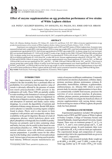 Pdf Effect Of Enzyme Supplementation On Egg Production Performance Of Two Strains Of White