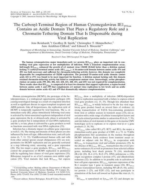 Pdf The Carboxyl Terminal Region Of Human Cytomegalovirus Ie1491aa