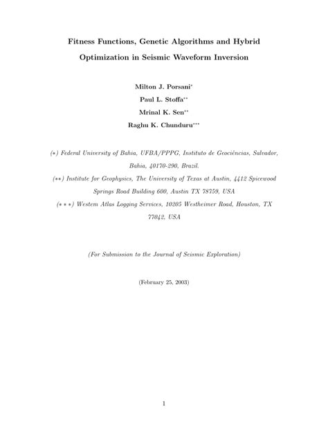 Pdf Fitness Functions Genetic Algorithms And Hybrid Optimization In