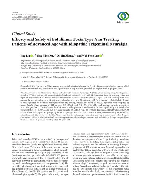 Pdf Efficacy And Safety Of Botulinum Toxin Type A In Treating Patients Of Advanced Age With