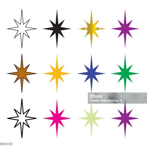 다채로운 별 세트 크리스마스 별 축제 축하 행사 웹 또는 게임 디자인 앱 아이콘을 위한 벡터 자산입니다 흰색 배경에 분리된 벡터 템플릿입니다 3가지 개체에 대한 스톡 벡터