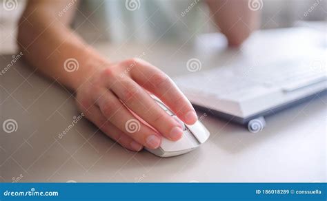 The Developer Works At The Computer Uses The Mouse Stock Image Image Of Notebook Internet