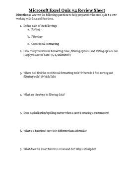 Excel Quiz Review Sheet By Miss A S Business Classroom TpT