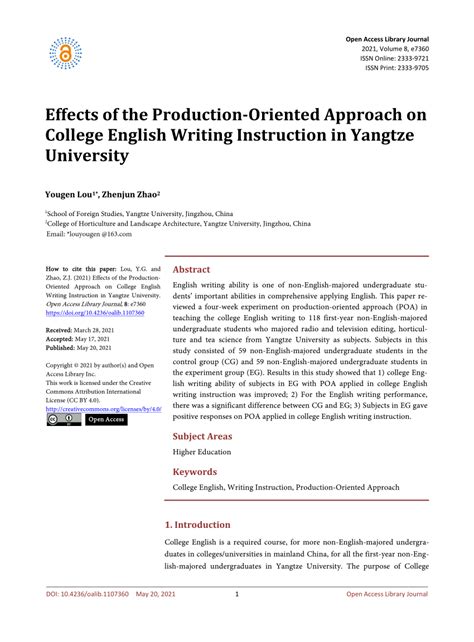 Pdf Effects Of The Production Oriented Approach On College English Writing Instruction In