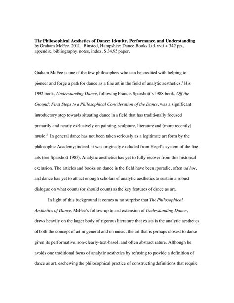 Pdf Book Review Of The Philosophical Aesthetics Of Dance Identity