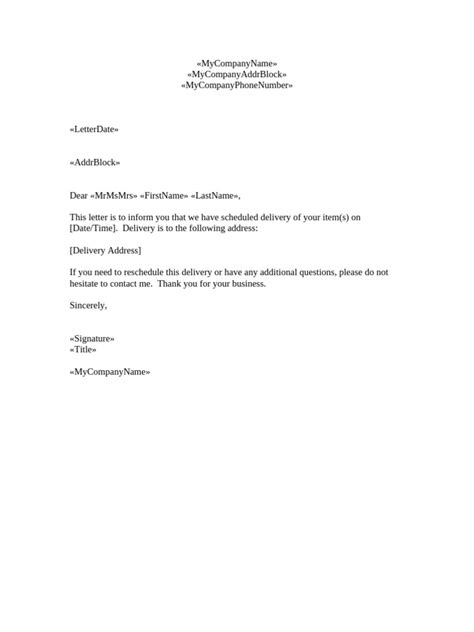 Scheduled Delivery Notice Pdf