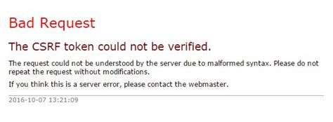 Fehlermeldung Bad Request The CSRF Token Could Not Be Verified