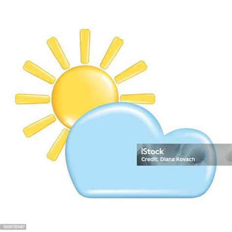 일기 예보 요소 아이콘 기호 기상학의 현실적인 3d 디자인 장식적인 3d 황금빛 태양과 푸른 구름 흰색 배경에 분리된 벡터 그림 0명에 대한 스톡 벡터 아트 및 기타 이미지