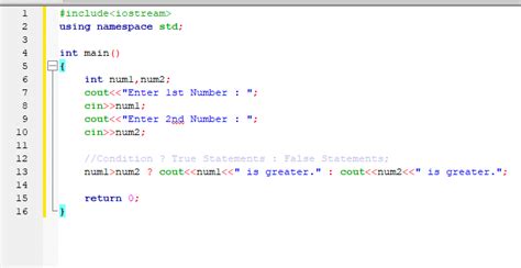 C Program To Find Greater Number Using Ternary Operator Programming Code Examples