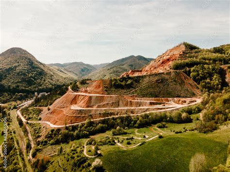 Open Pit Mine Aerial View Bottom Of Surface Mining And Machinery In An Open Pit Mine Opencast
