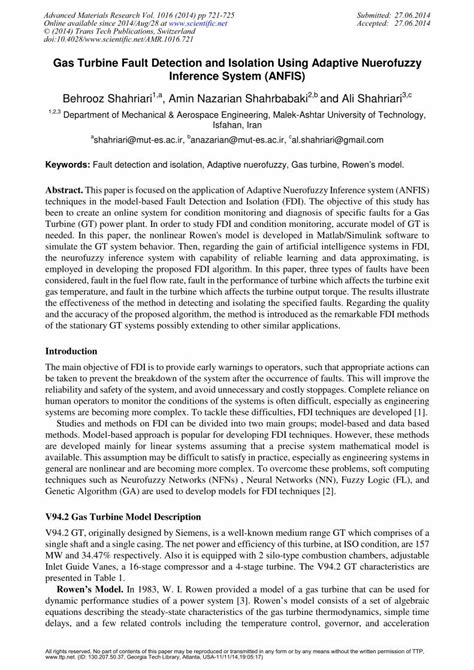 pdf gas turbine fault detection and isolation using adaptive