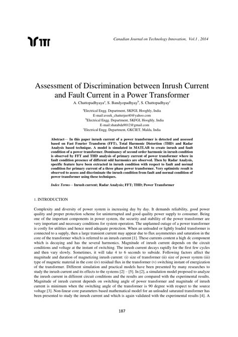 Pdf Assessment Of Discrimination Between Inrush And Fault Current In A Power Transformer