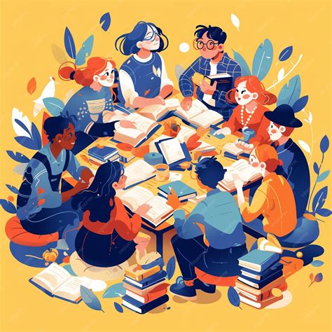 Premium Vector Friends Attending A Book Club Meeting