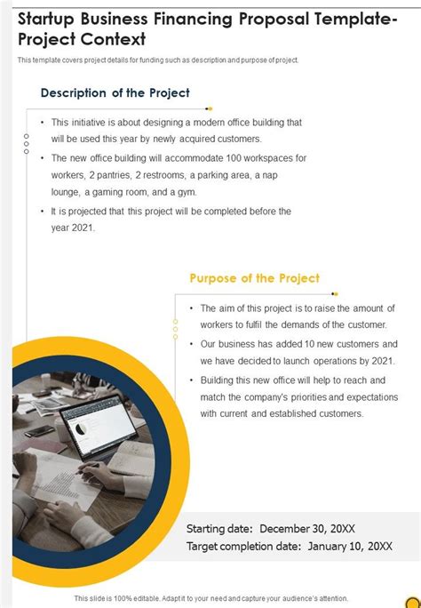 Startup Business Financing Proposal Template Project Context One Pager Samp