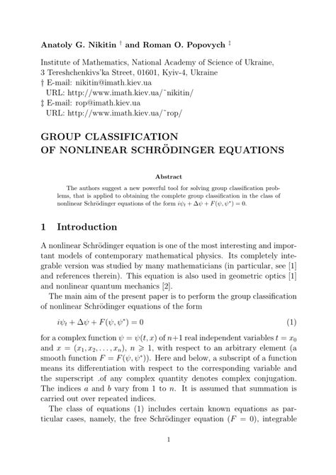 Pdf Group Classification Of Nonlinear Schrödinger Equations