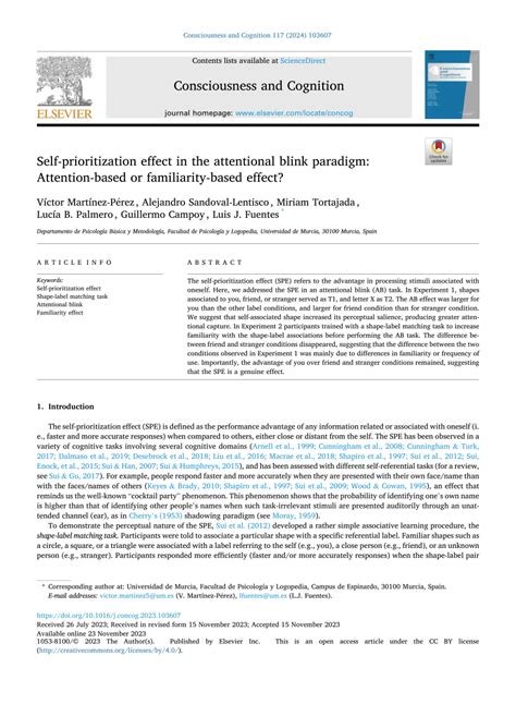 Pdf Self Prioritization Effect In The Attentional Blink Paradigm Attention Based Or