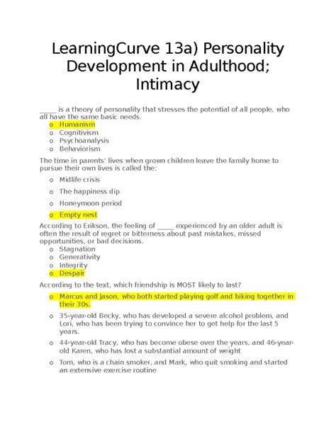 Learning Curve 13a Personality Development In Adulthood Intimacy