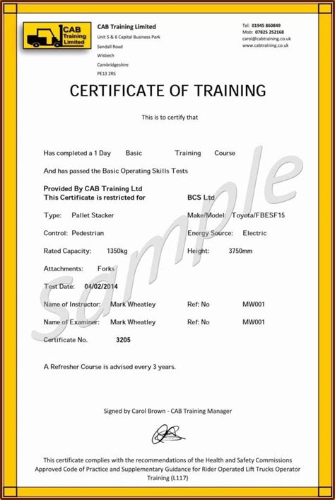 Forklift Operator Certification Template Template 2 Resume Examples