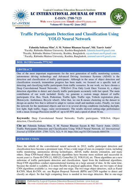 PDF Traffic Participants Detection And Classification Using YOLO Neural Network