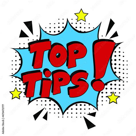 Top Tips Comic Book Explosion With Text Top Tips Vector Bright