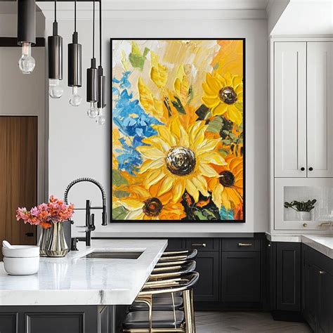 Sunflower Painting Original Abstract Large Yellow Sunflower Wall Art