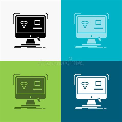 Control Computer Monitor Remote Smart Icon Over Various Background Glyph Style Design