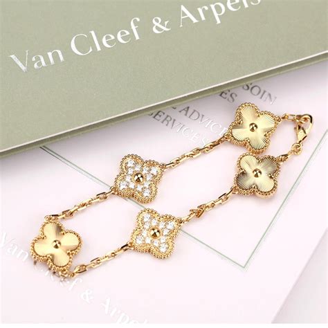 Van Cleef And Arpels Vintage Alhambra Yellow Gold Diamond Bracelet At 1stdibs Van Cleef Yellow