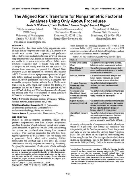 The Aligned Rank Transform For Nonparametric Factorial Analyses Using