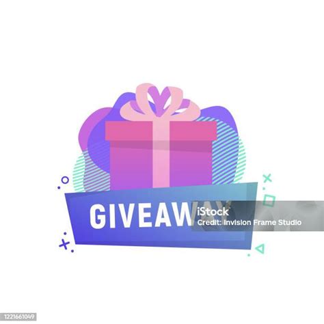 경품 아이콘 소셜 미디어를 위한 경품 포스터 템플릿입니다 배경에 추상적인 현대 그래픽 요소가있는 선물 상자 광고 축하 보상을 위한 배너 디자인 벡터 일러스트레이션 개념에