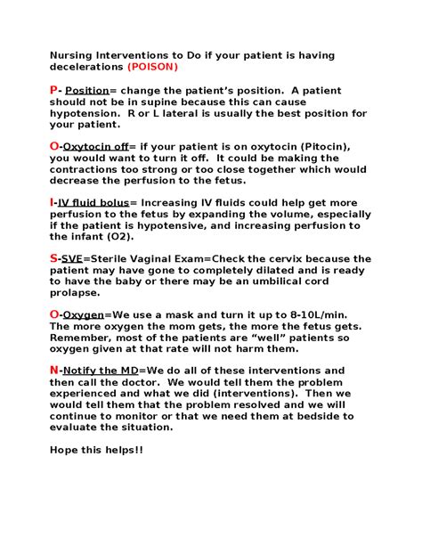 Decel Interventions Nursing Interventions To Do If Your