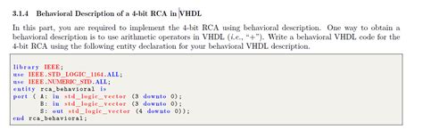 Solved 314 Behavioral Description Of A 4 Bit Rca In Vhdl
