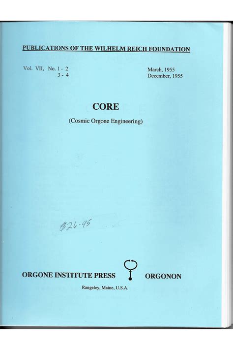 Pdf Core Cosmic Orgone Engineering Vol Vii Nos 1 4 1955